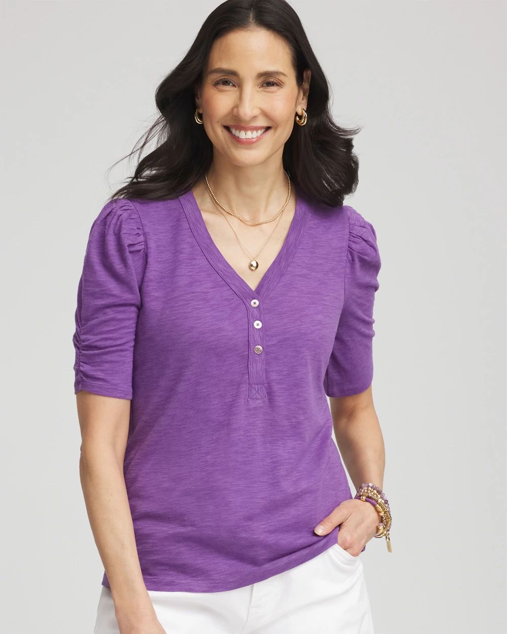 Slub Split Neck Henley Tee | Chico's